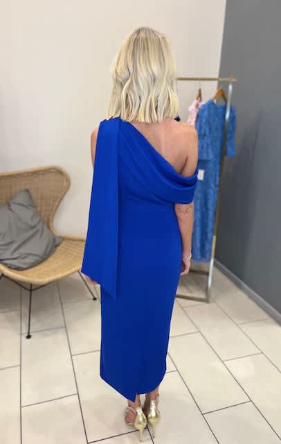 Eleni Drape Dress Cobalt Blue - Divine
